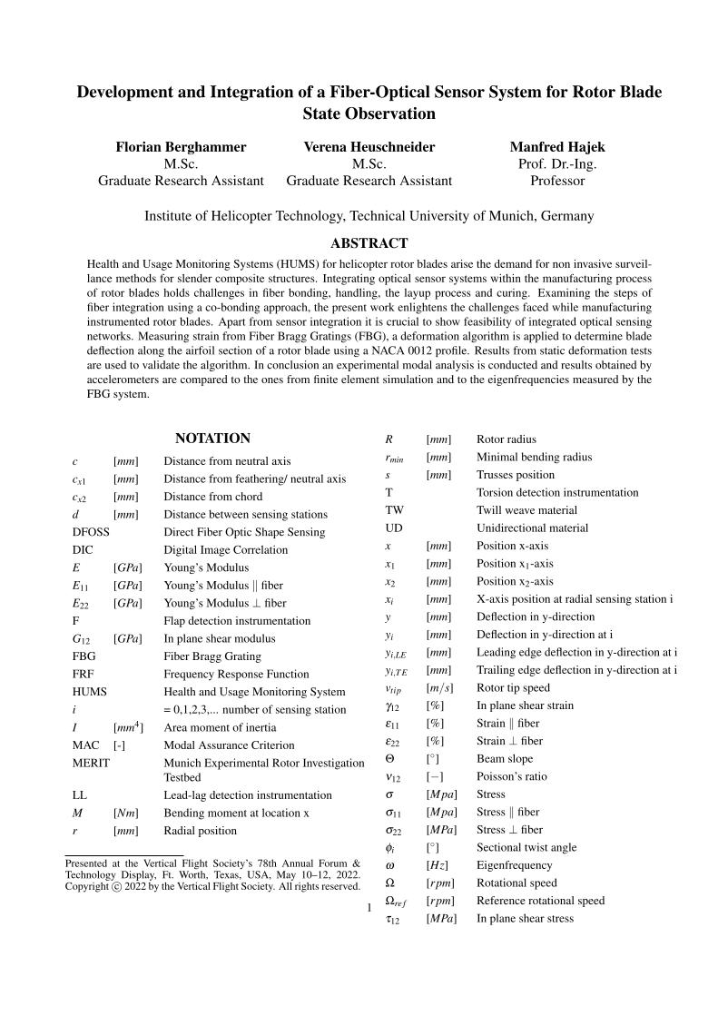 Development and Integration of a Fiber-Optical Sensor System for Rotor ...