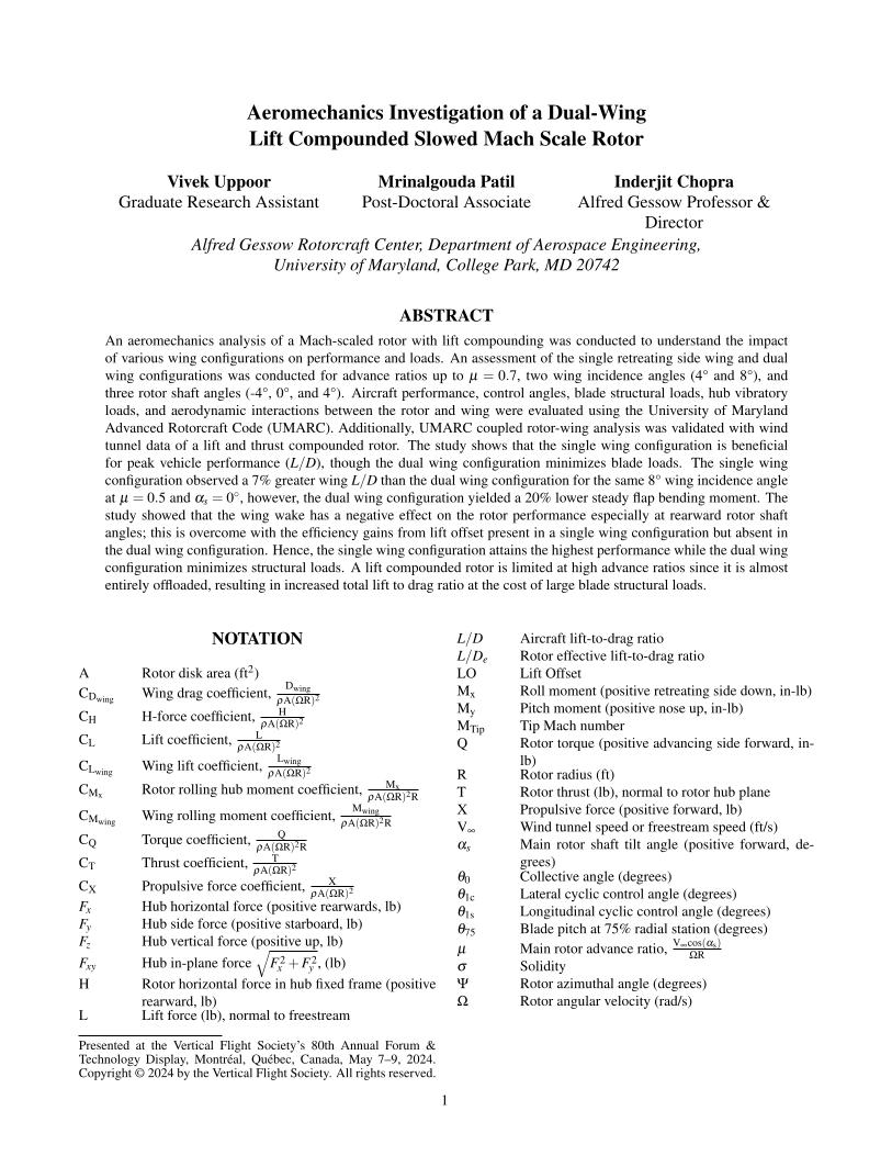 Aeromechanics Investigation of a Dual-Wing Lift Compounded Slowed Mach ...