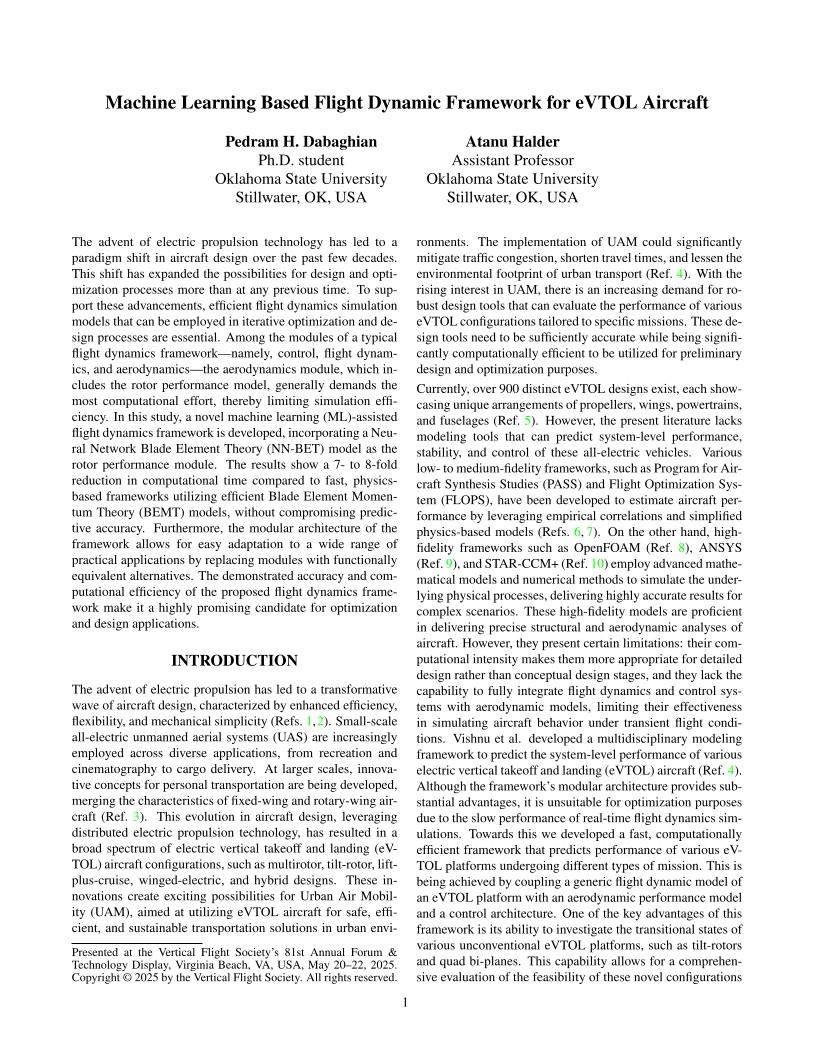 Machine Learning Based Flight Dynamic Framework for eVTOL Aircraft ...