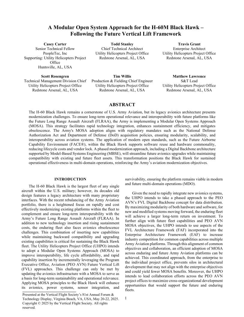 A Modular Open System Approach for the H-60M Black Hawk – Following the ...